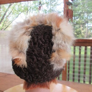 W66 Unisex Hobo Boho Beanie Fur Hat Fox Fur White Tip End Brown Trim ...