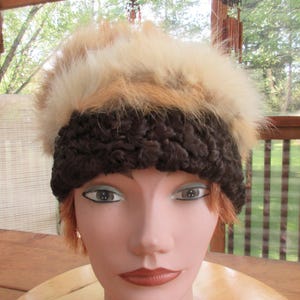 W66 Unisex Hobo Boho Beanie Fur Hat Fox Fur White Tip End Brown Trim ...