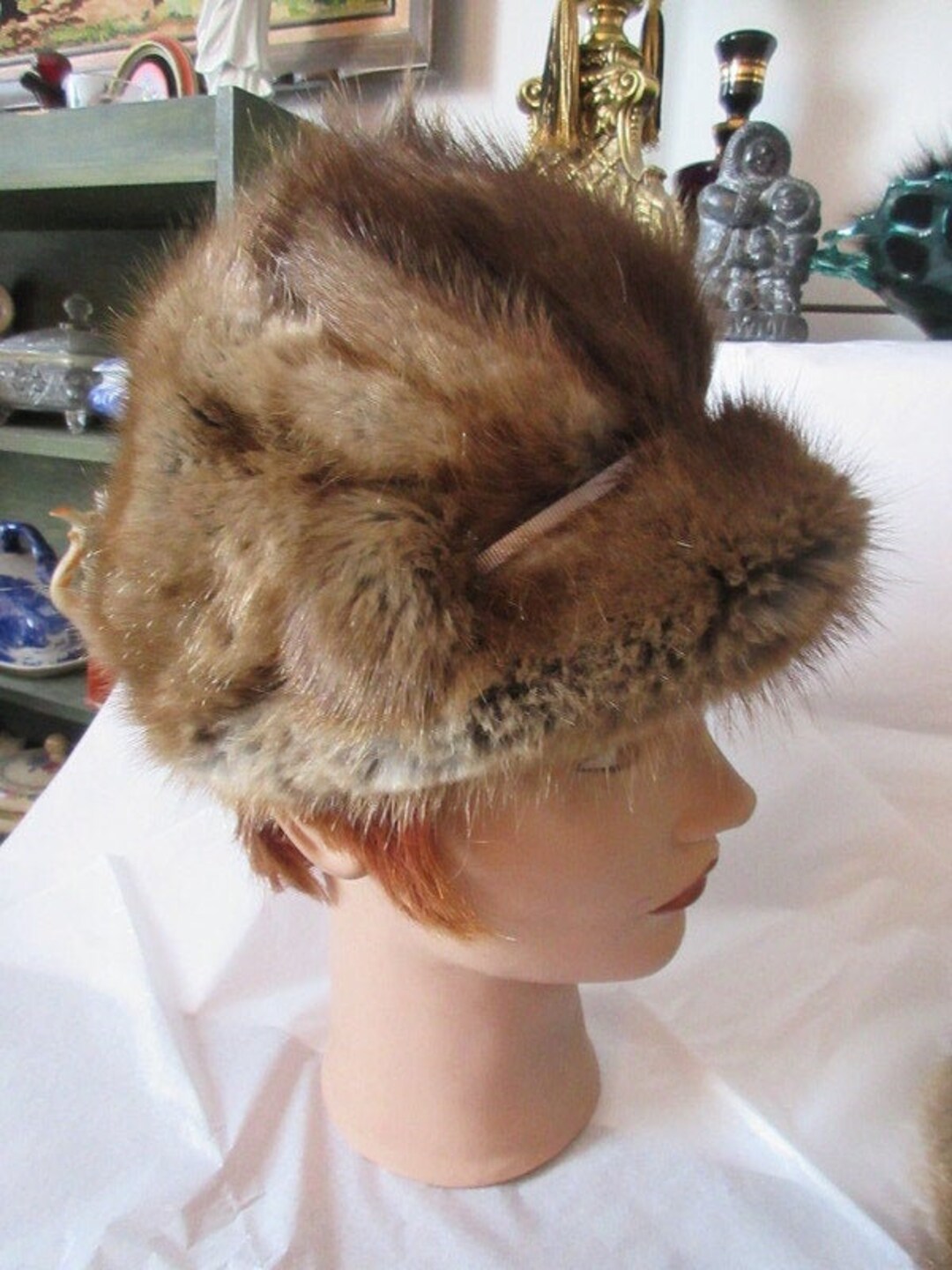 P17 Men Women Muskrat Fur Hat Petite Calotte Size 21" in by 4.5" in ...