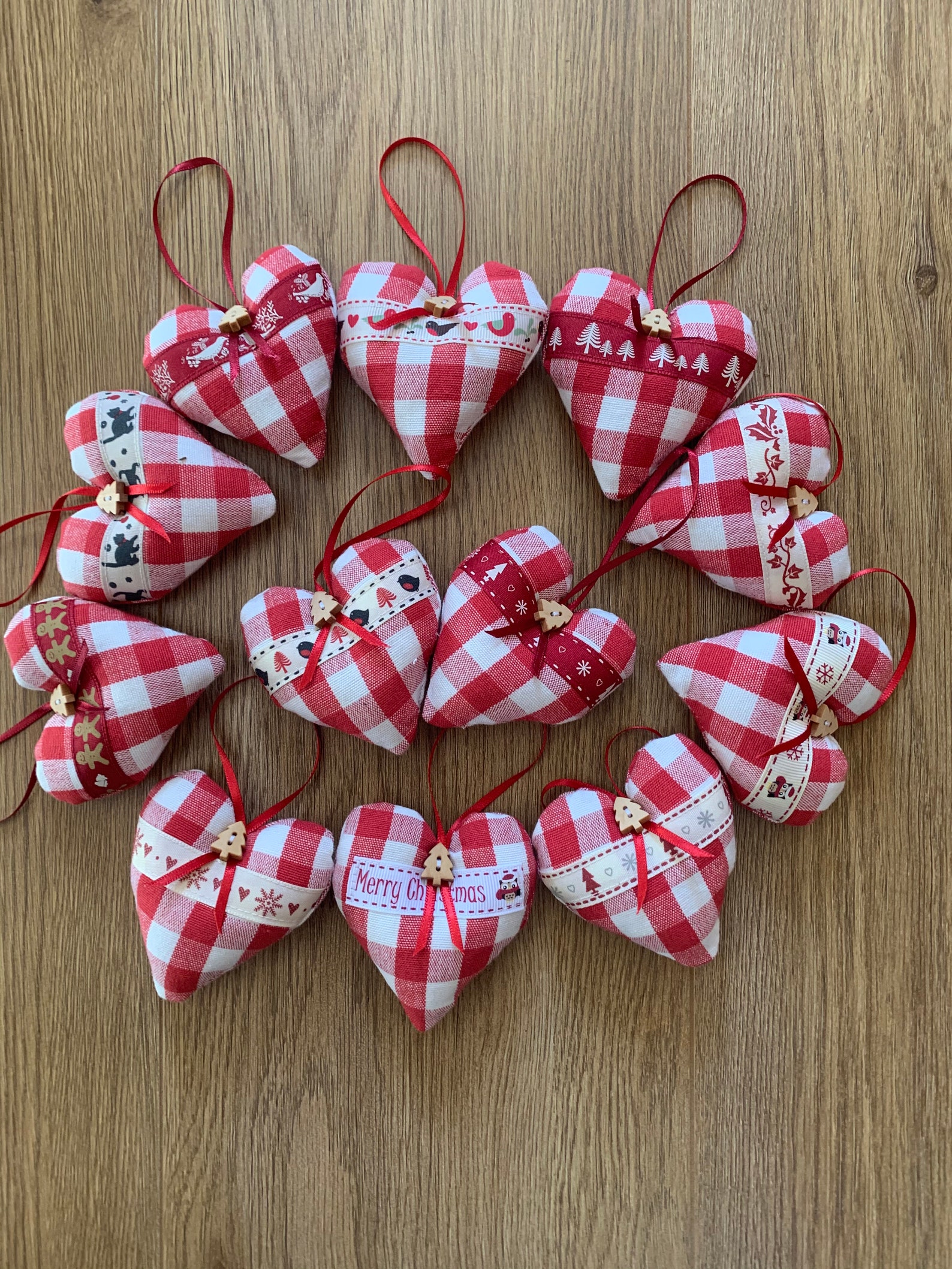 Handmade Fabric Christmas Heart Decorations Xmas Tree - Etsy UK