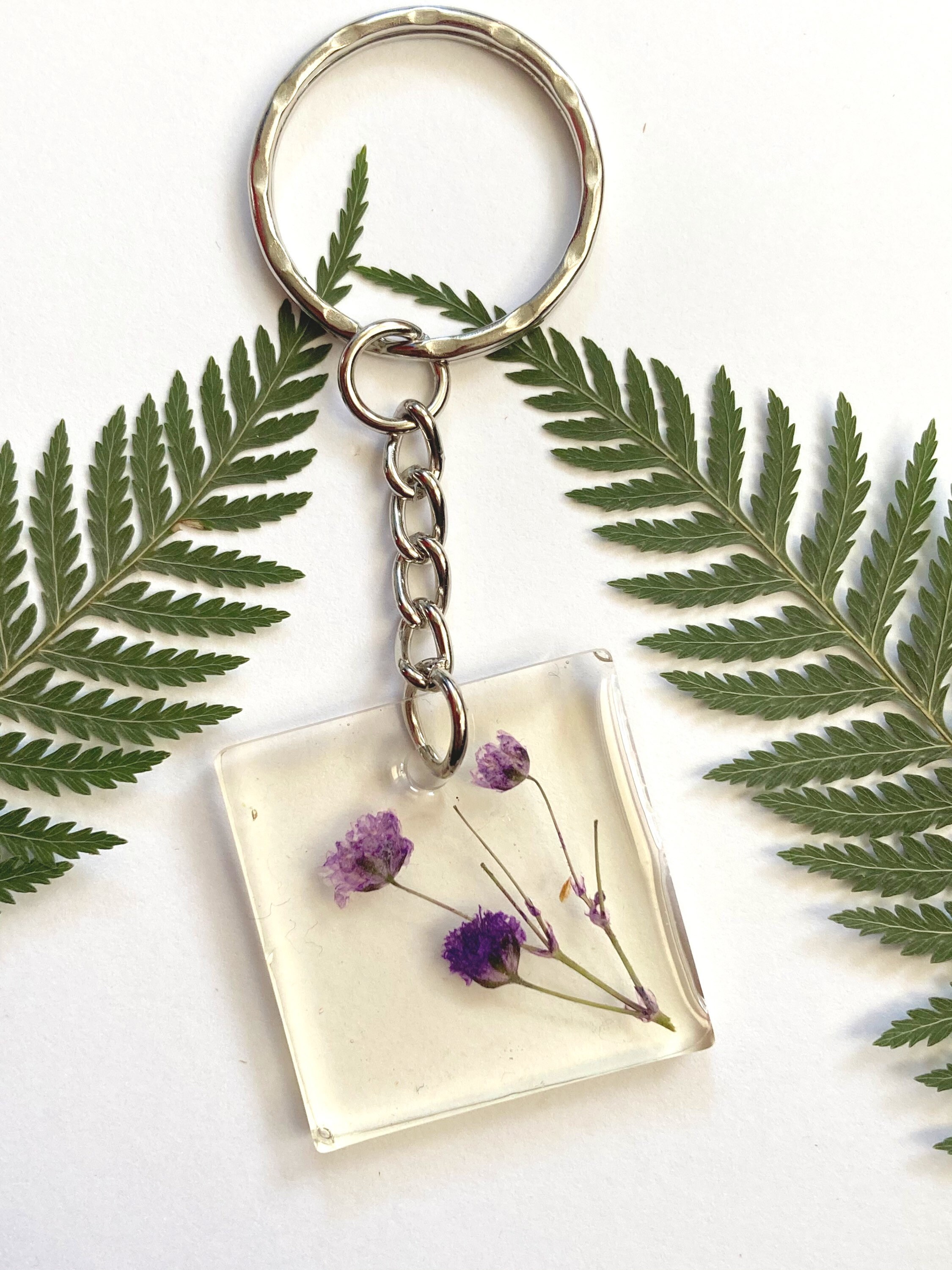 Floral Keychain, Real Pressed Flower, Flower Keychain, Keyring ...