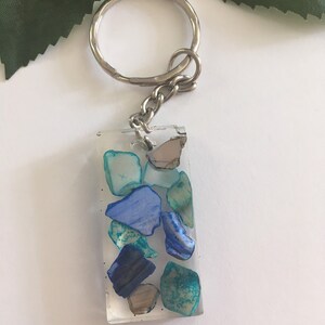 Seashell Keychain, Shells and Resin, Blue Shells, Rectangle Pendant ...