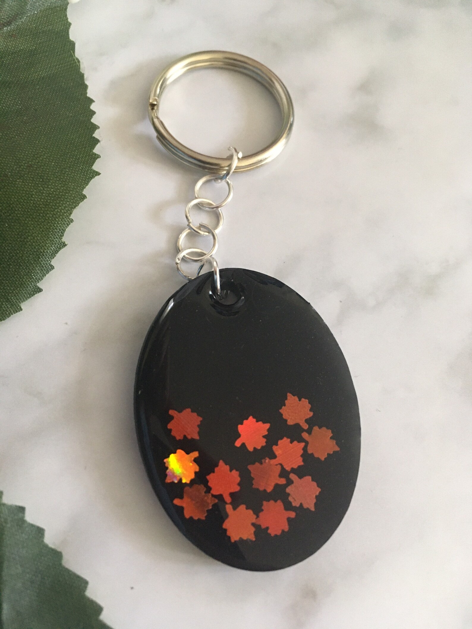 Fall Leaf Keychain, Shimmering Keychain, Keyring, Handmade Car Vehicle ...
