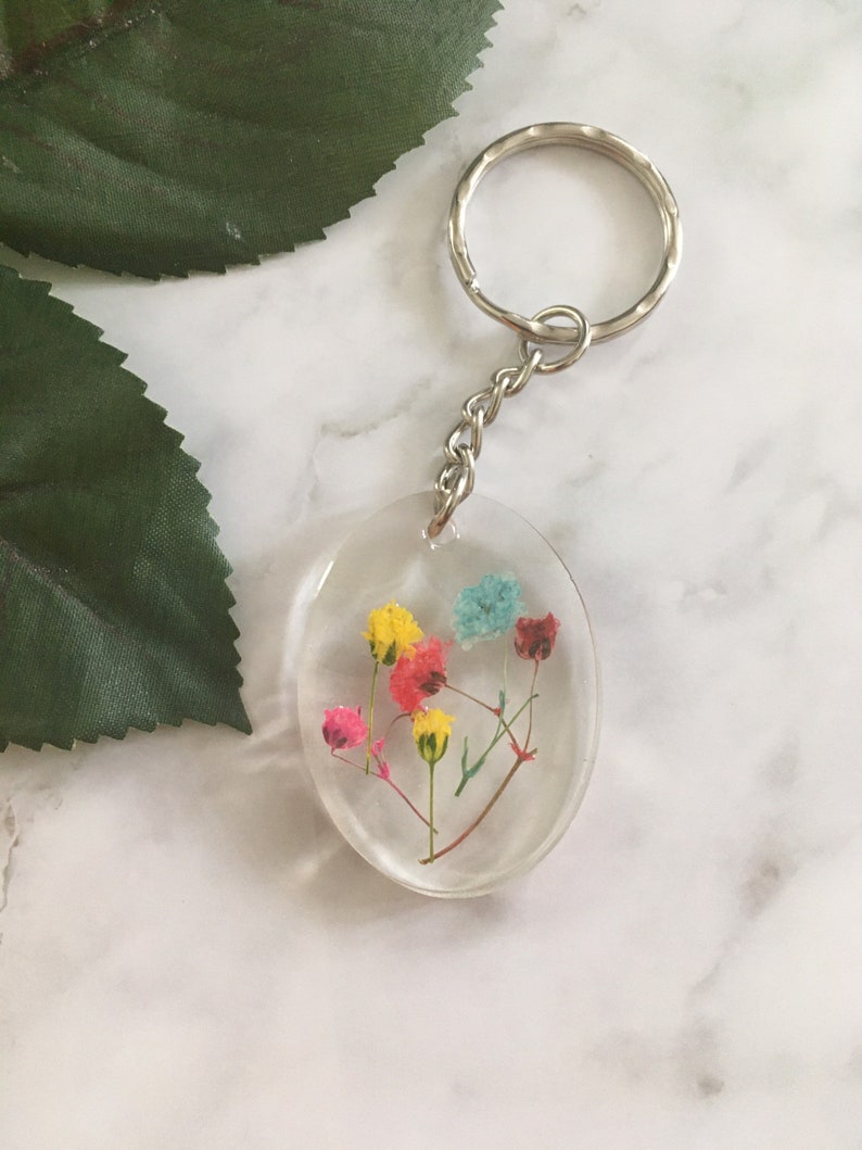Floral Keychain, Real Pressed Flower, Flower Keychain, Keyring ...