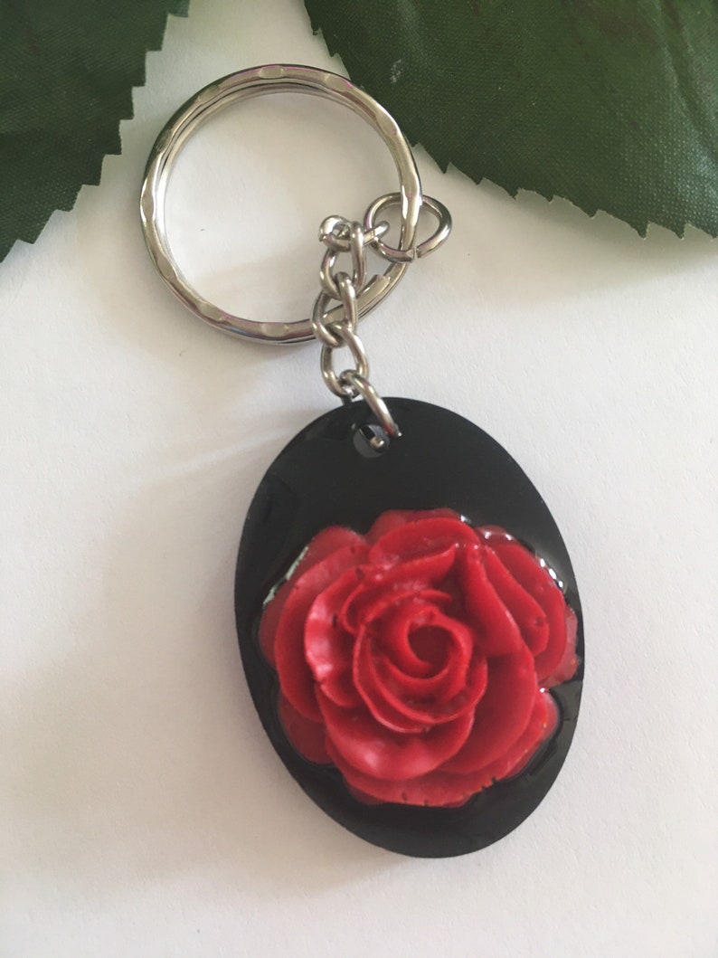 Rose keychain red rose black and red keyring gothic style | Etsy
