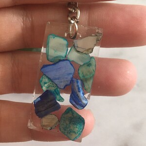 Seashell Keychain, Shells and Resin, Blue Shells, Rectangle Pendant ...