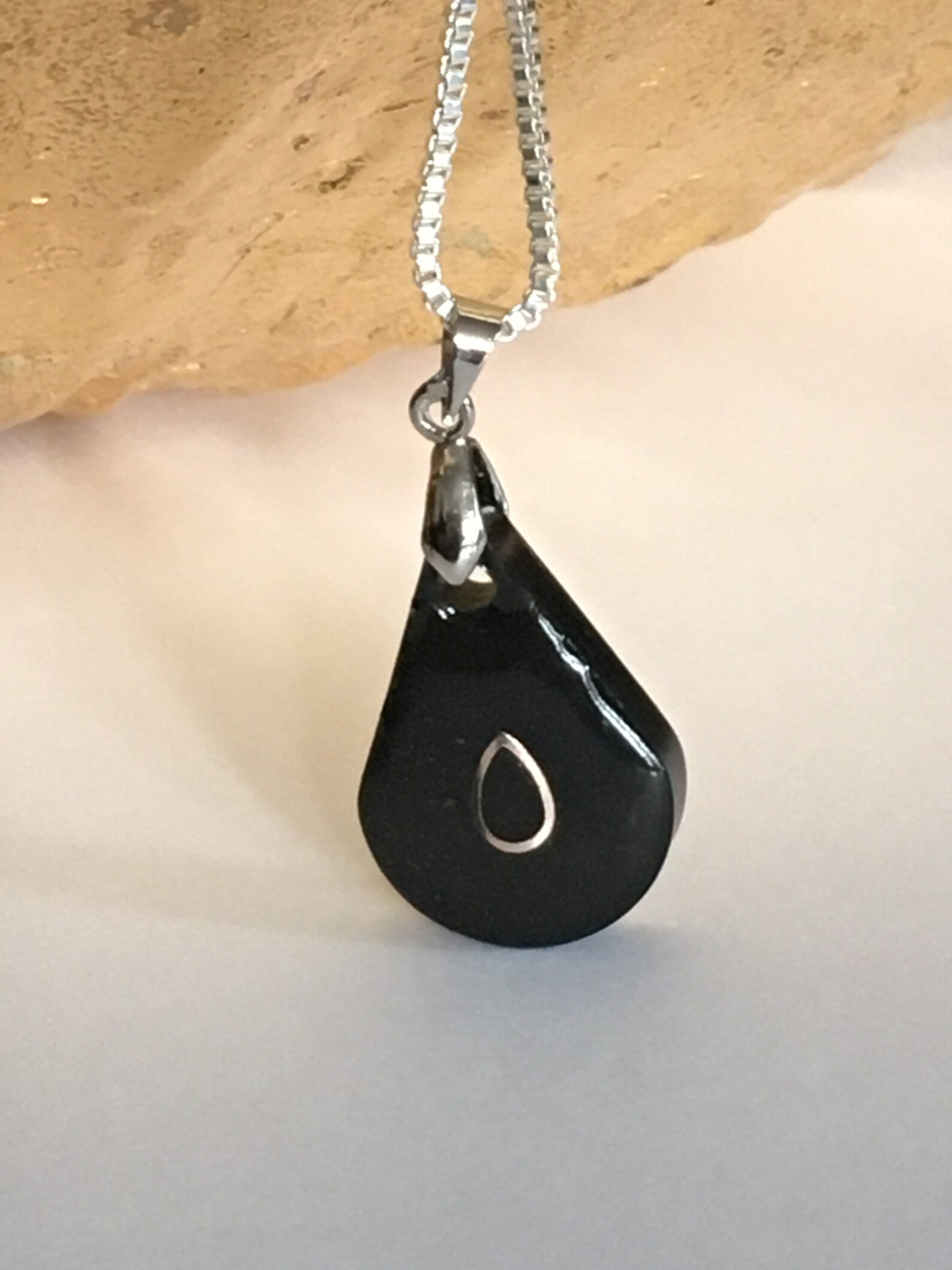 Black Teardrop Necklace sympathy gift Teardrop Pendant | Etsy