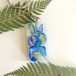 Seashell Keychain, Shells and Resin, Blue Shells, Rectangle Pendant ...