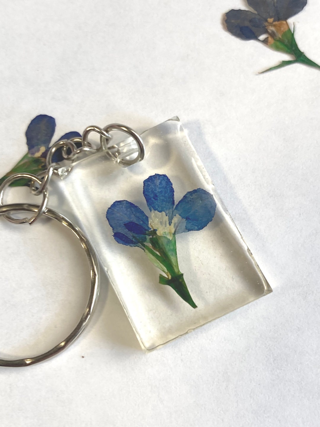 Lobelia Flower Keychain, Pressed Flower, Floral Keychain, Car ...