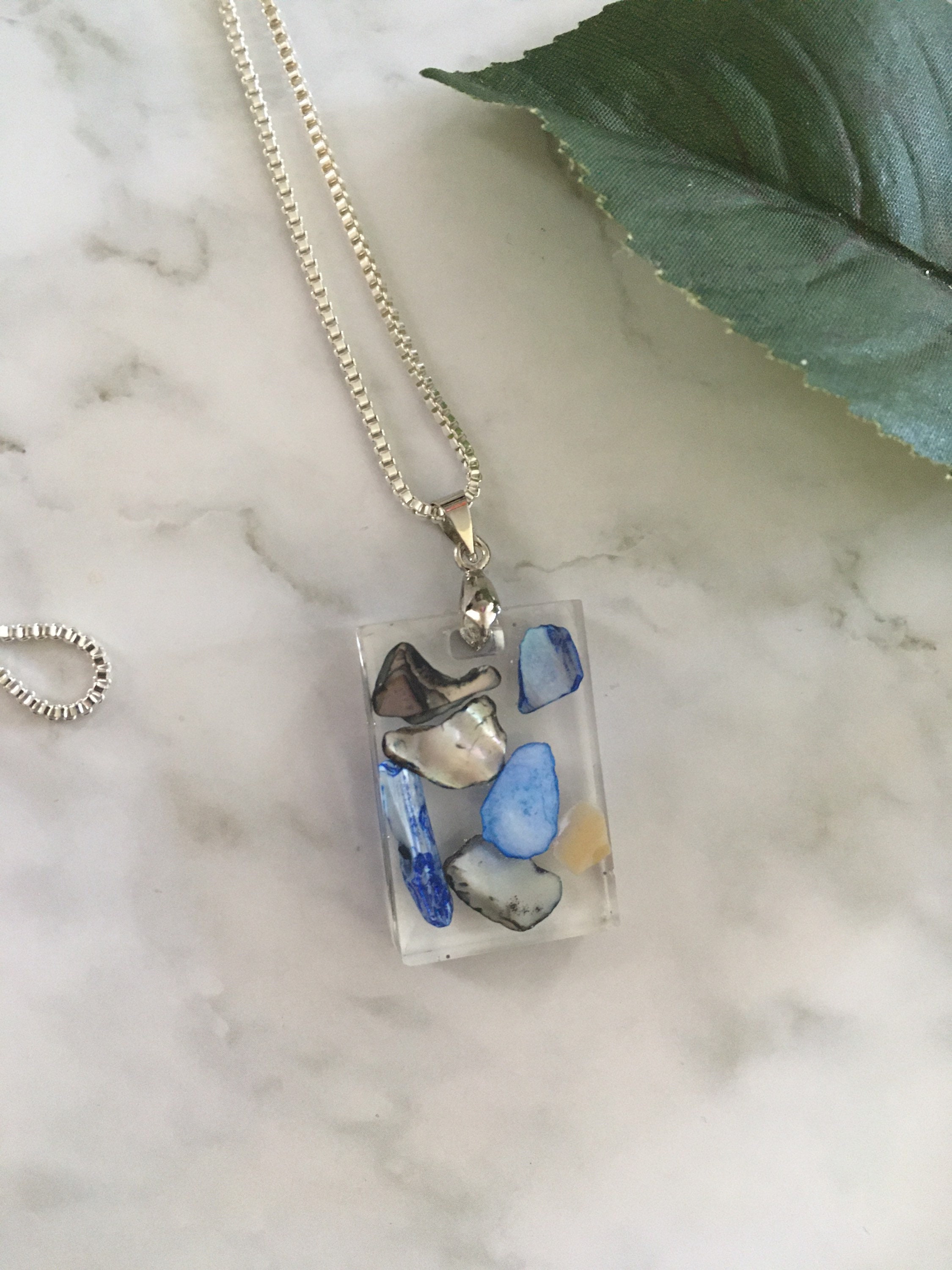 Minimalist jewelry Small rectangle necklace resin jewelry | Etsy