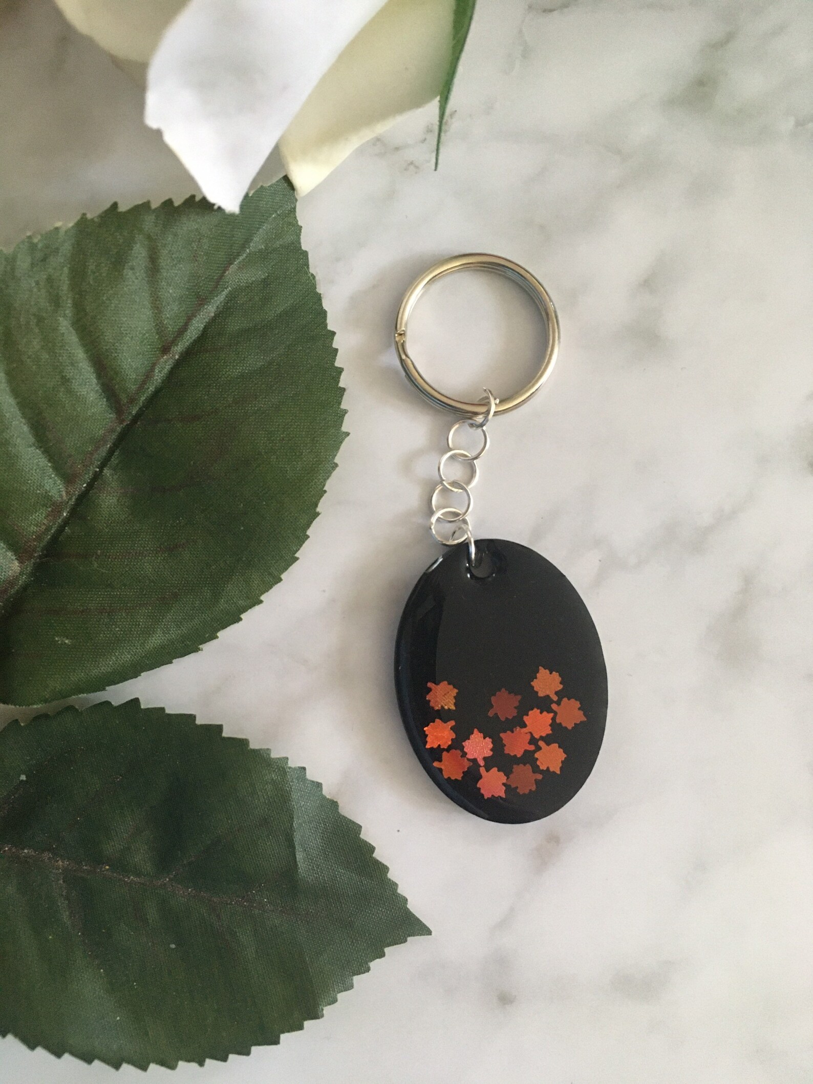 Fall Leaf Keychain, Shimmering Keychain, Keyring, Handmade Car Vehicle ...