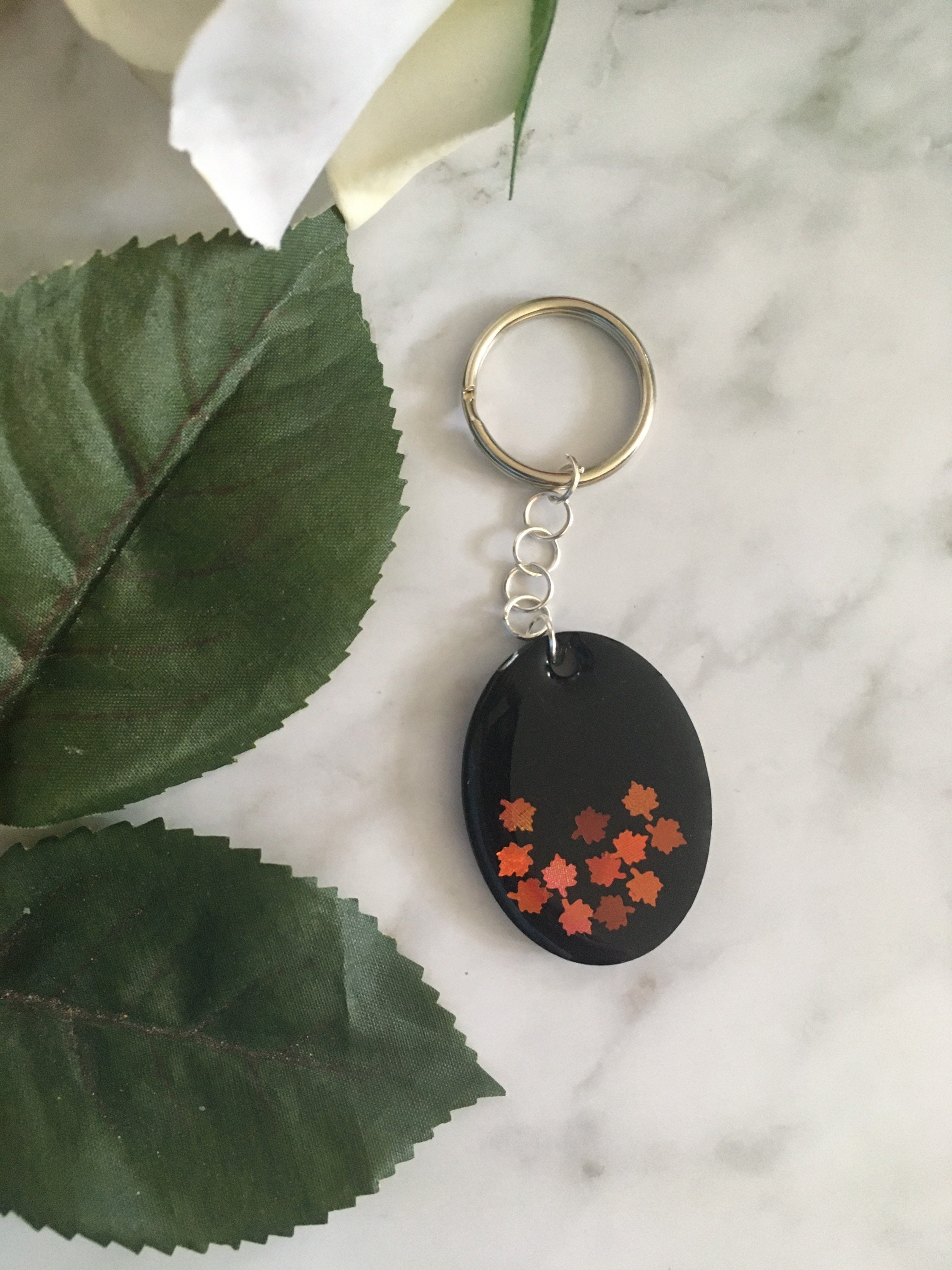 Fall Leaf Keychain, Shimmering Keychain, Keyring, Handmade Car Vehicle ...