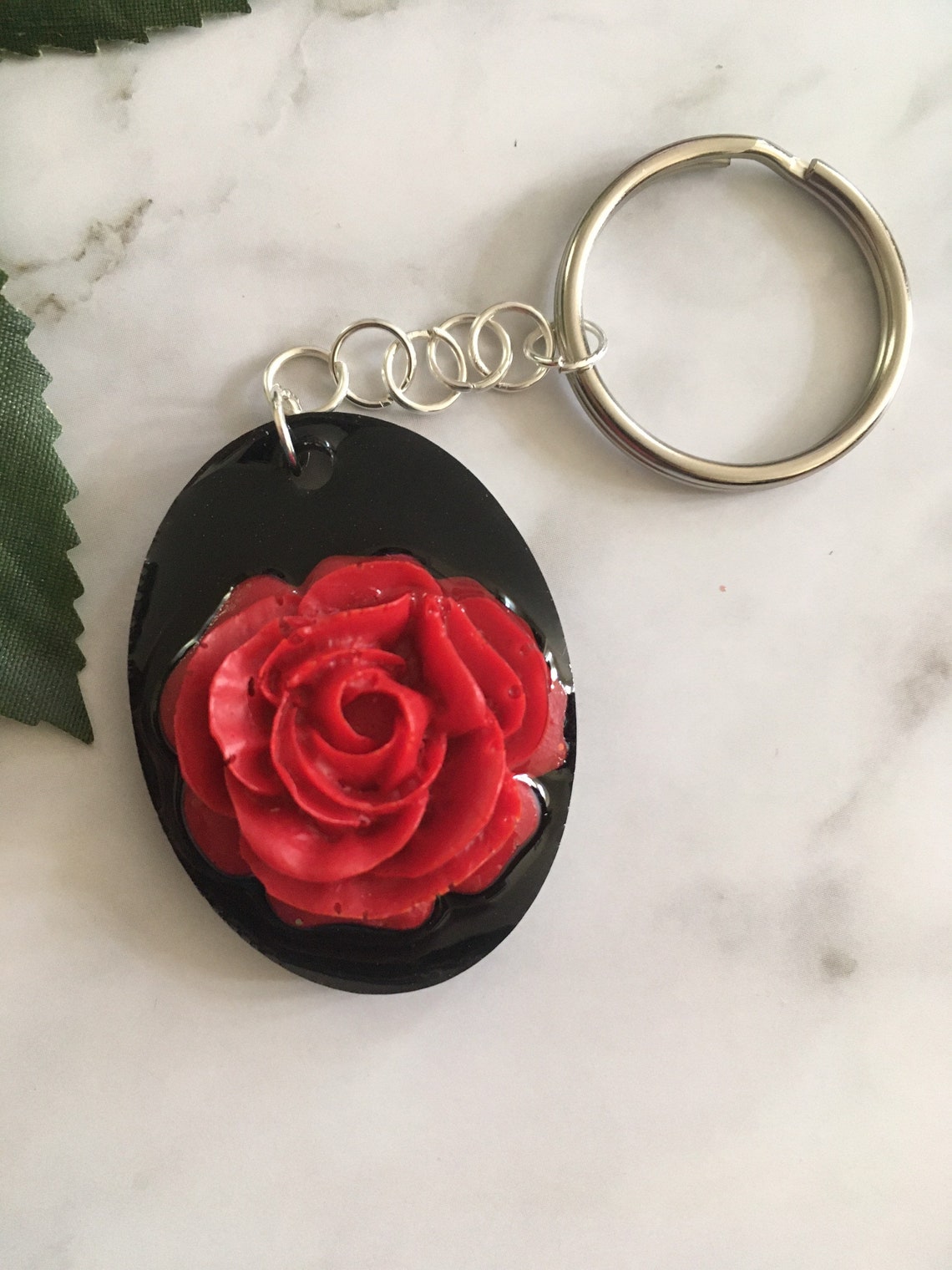 Rose keychain red rose black and red keyring gothic style | Etsy