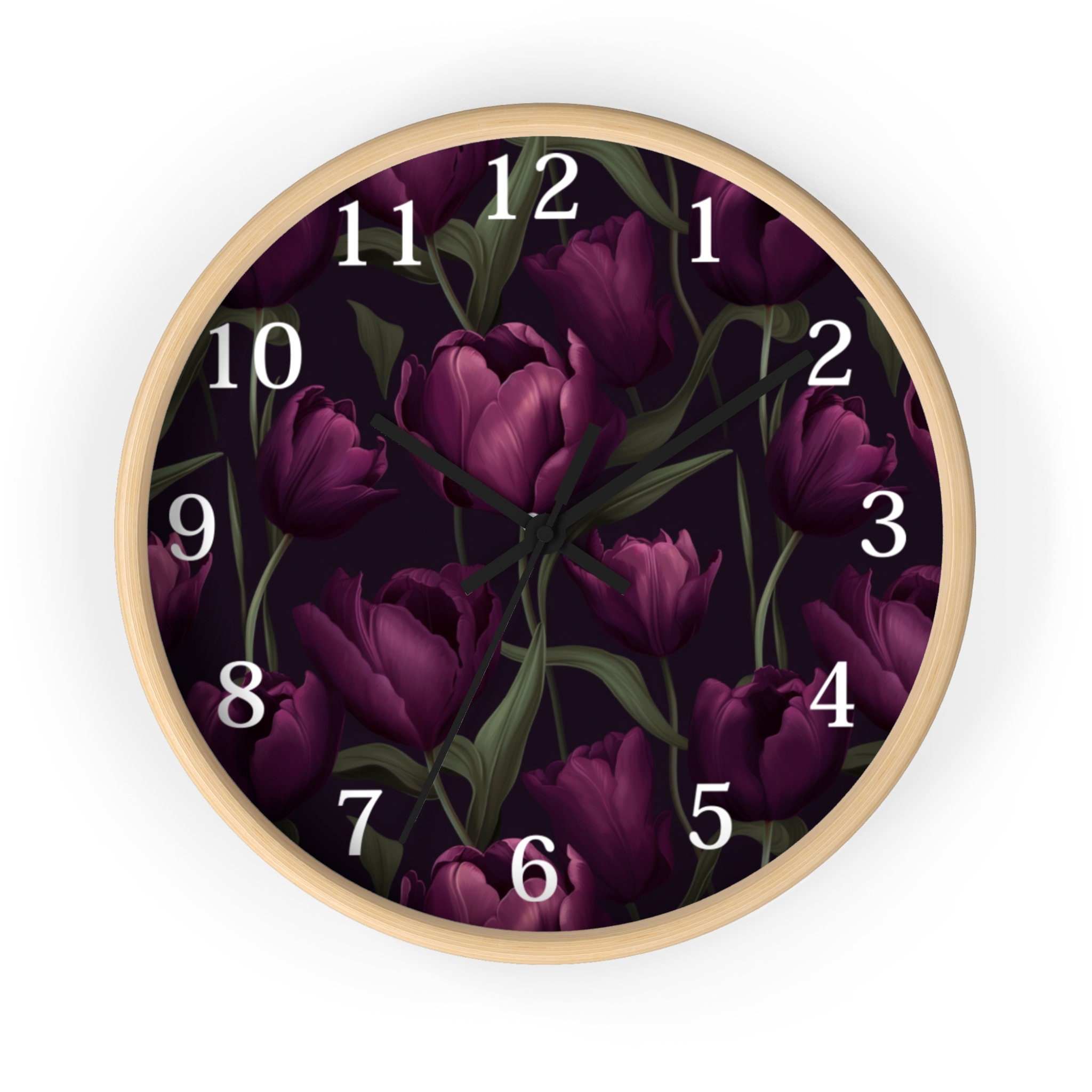 Dark Purple Tulip Wall Clock, Floral Decor, Floral Accent, Nature Lover ...