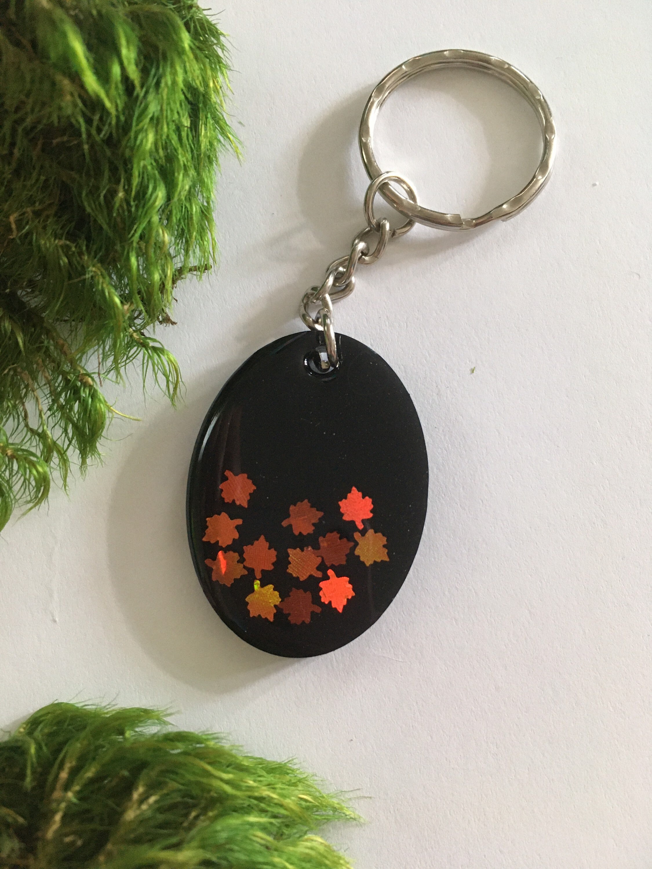 Fall Leaf Keychain, Shimmering Keychain, Keyring, Handmade Car Vehicle ...