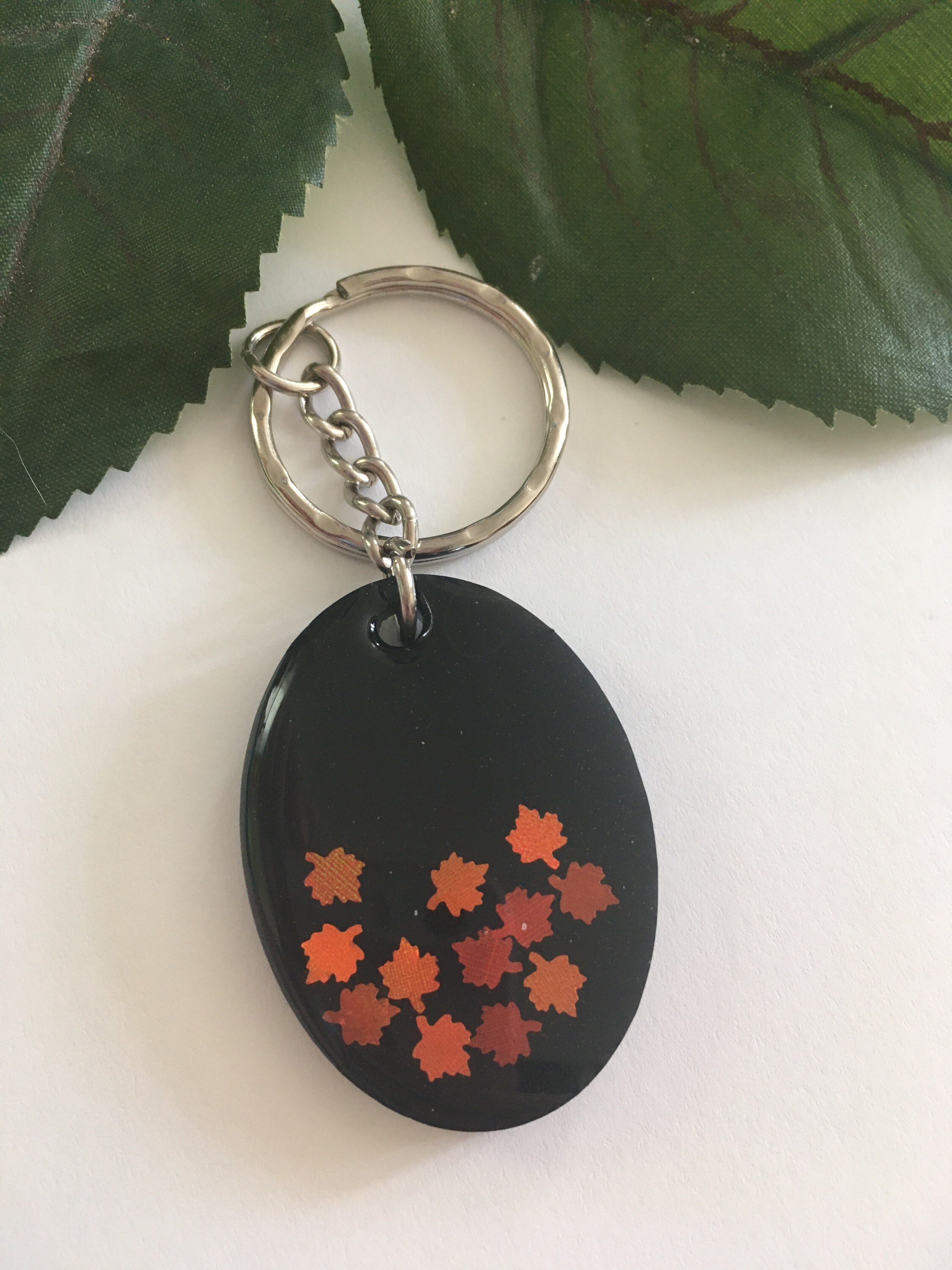 Fall Leaf Keychain, Shimmering Keychain, Keyring, Handmade Car Vehicle ...