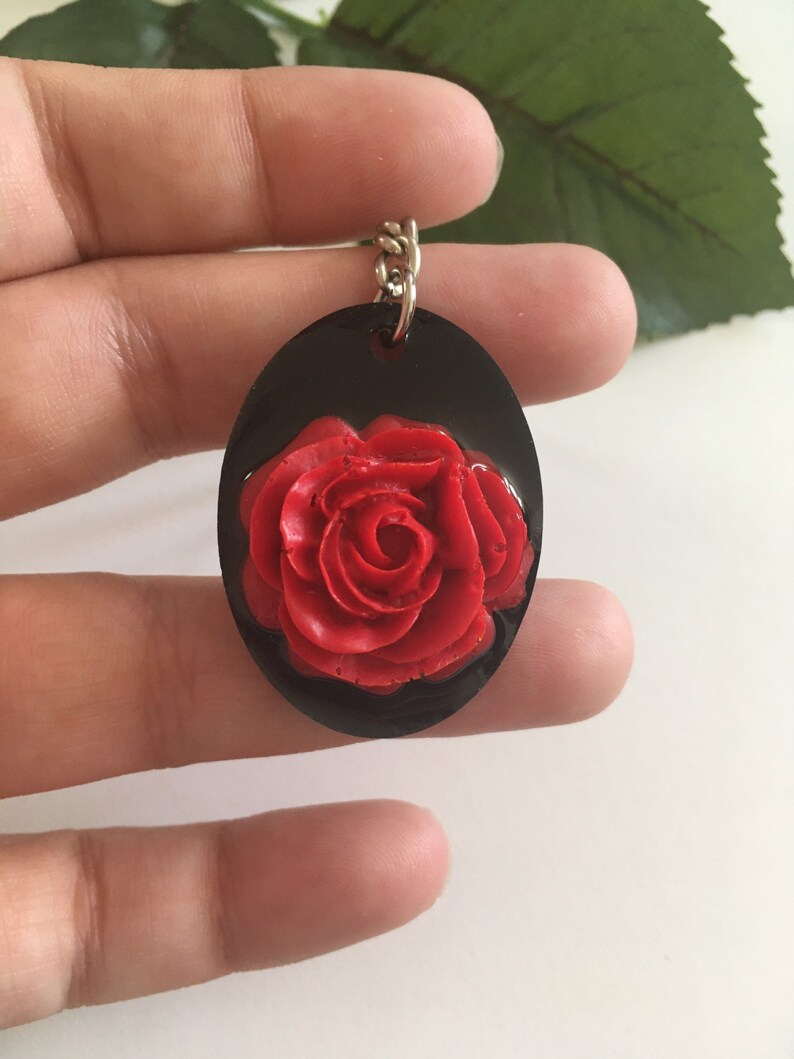 Rose keychain red rose black and red keyring gothic style | Etsy