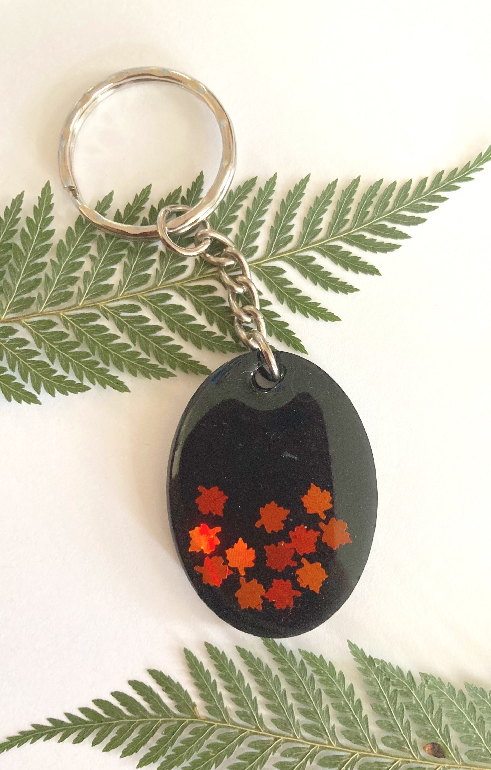 Fall Leaf Keychain, Shimmering Keychain, Keyring, Handmade Car Vehicle ...