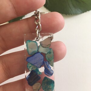 Seashell Keychain, Shells and Resin, Blue Shells, Rectangle Pendant ...