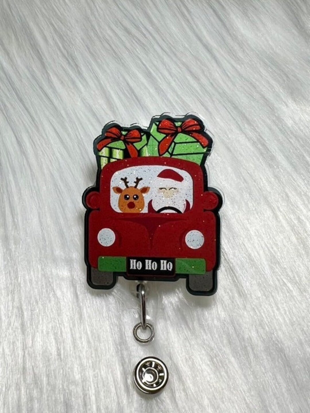 Santa Christmas Truck Badge Reel, Winter Badge Reel, Santa Badge Reel ...