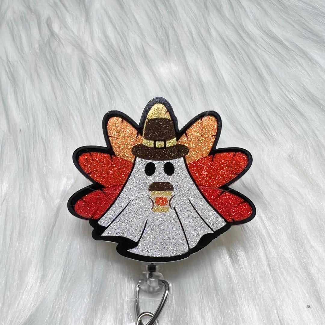 Turkey Ghost Badge Reel, Cute Ghost Badge Reel, Halloween Badge Reel ...