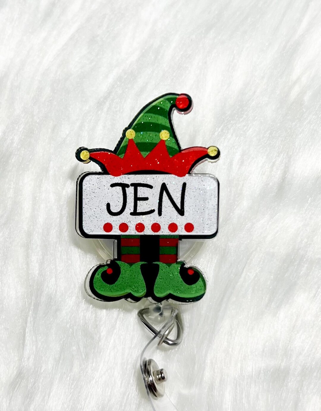 Christmas Elf Name Tag Badge Reel, Badge Reel, Holiday Badge Reel, Cute ...