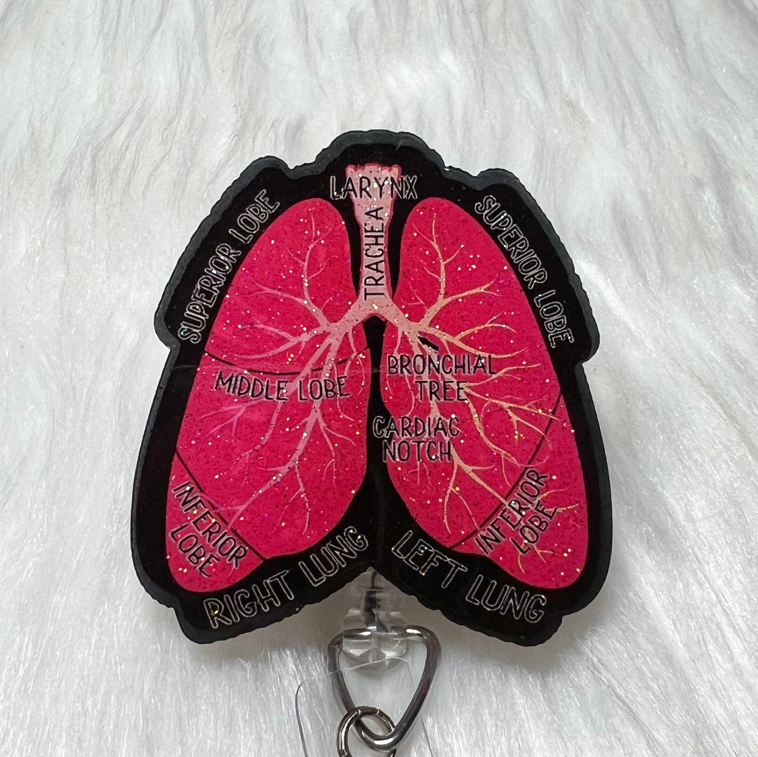 Labeled Anatomical Lungs Badge Reel, Lungs Badge Reel, Glitter Badge ...