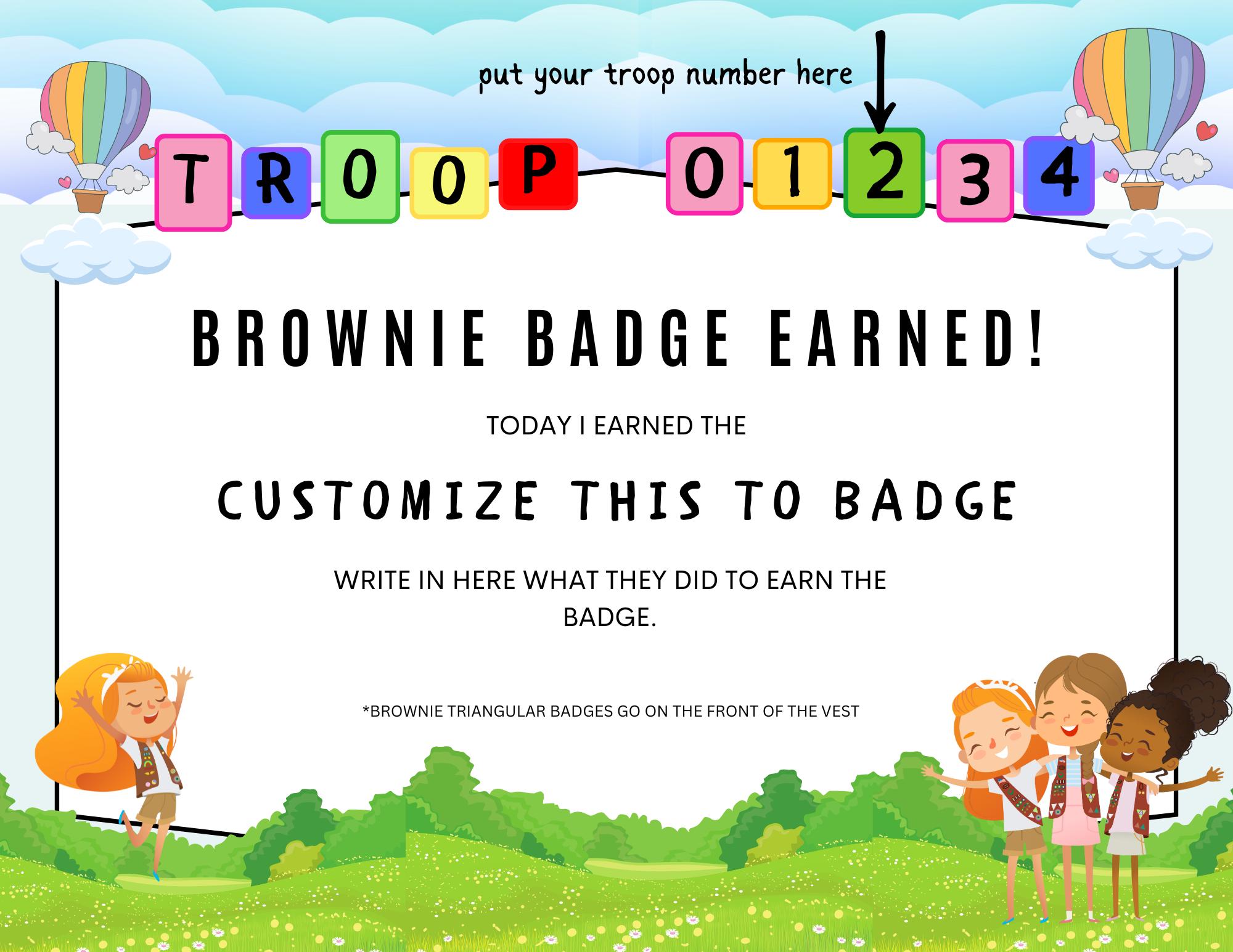 Girl Scouts Brownie Badge Certificate Customize on Canva - Etsy