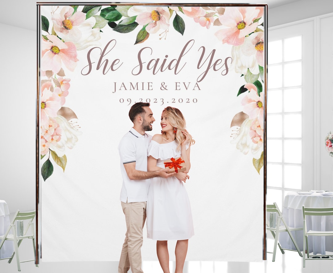 She Said Yes Backdrop, Engagement Party Decor, Engagement Banner ...