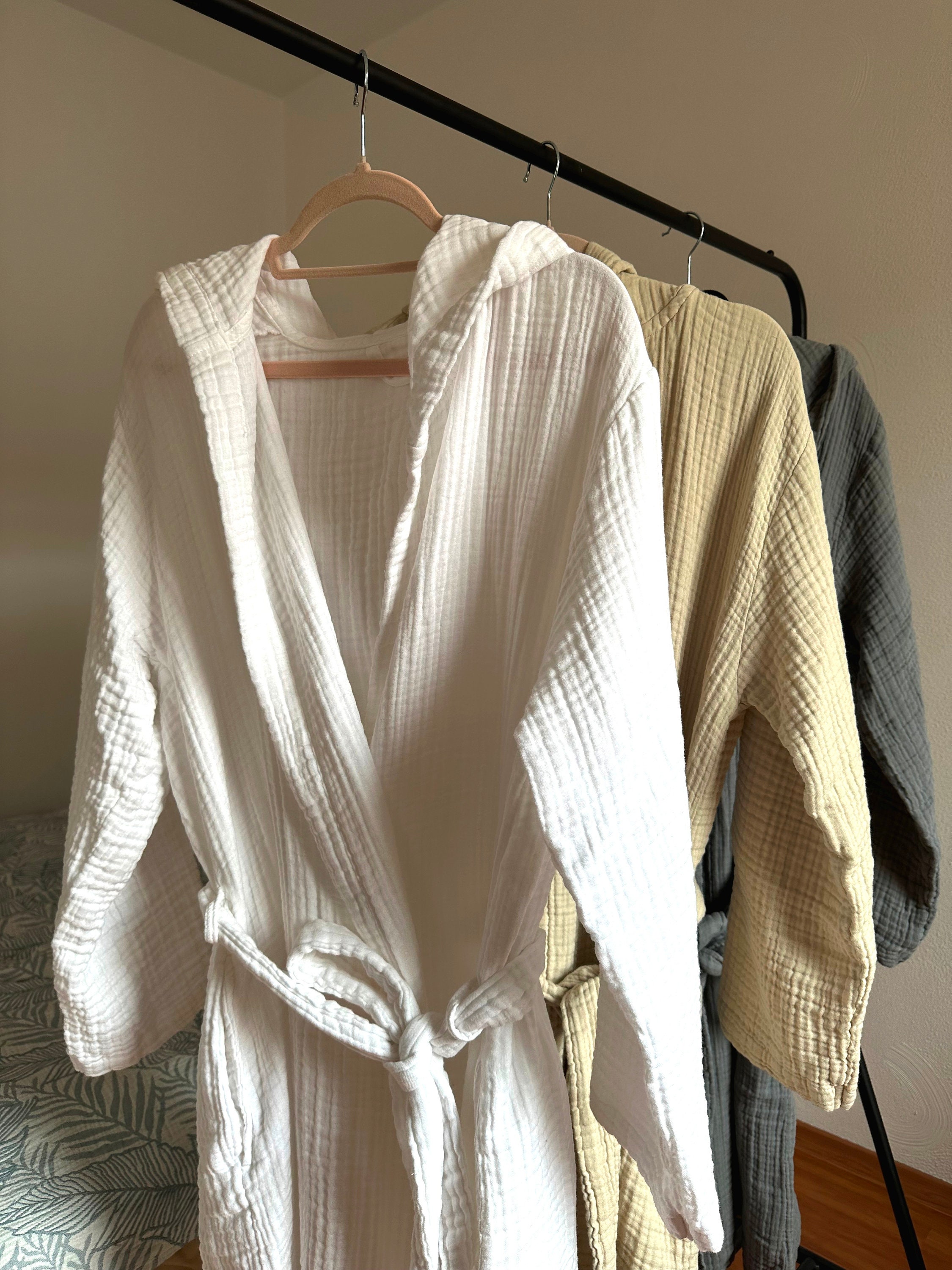 4 Layers Pockets Muslin Organic Cotton Robe, Bath Robe, Soft Absorbent ...