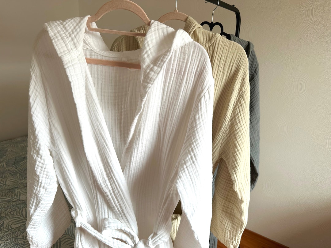 4 Layers Pockets Muslin Organic Cotton Robe, Bath Robe, Soft Absorbent ...