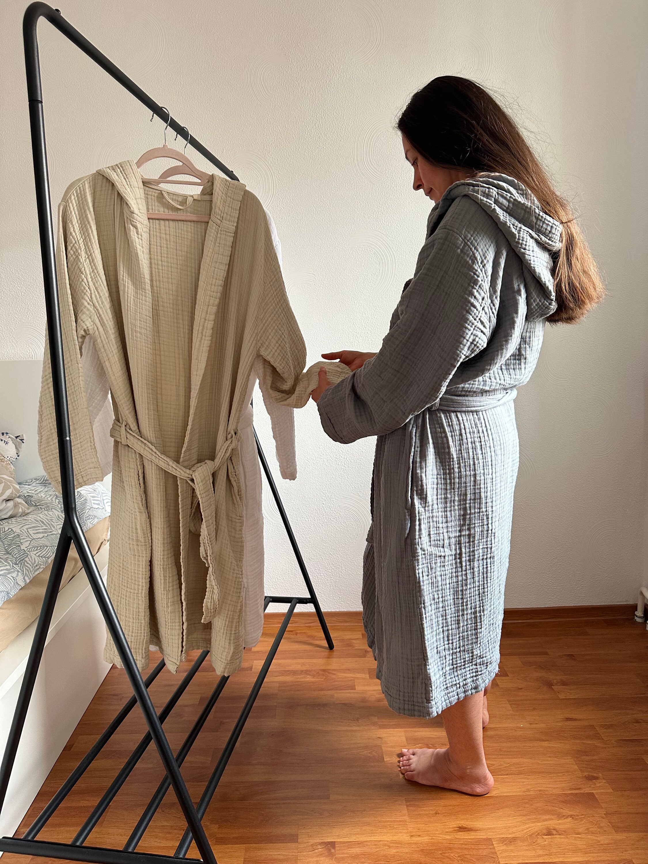 4 Layers Pockets Muslin Organic Cotton Robe, Bath Robe, Soft Absorbent ...