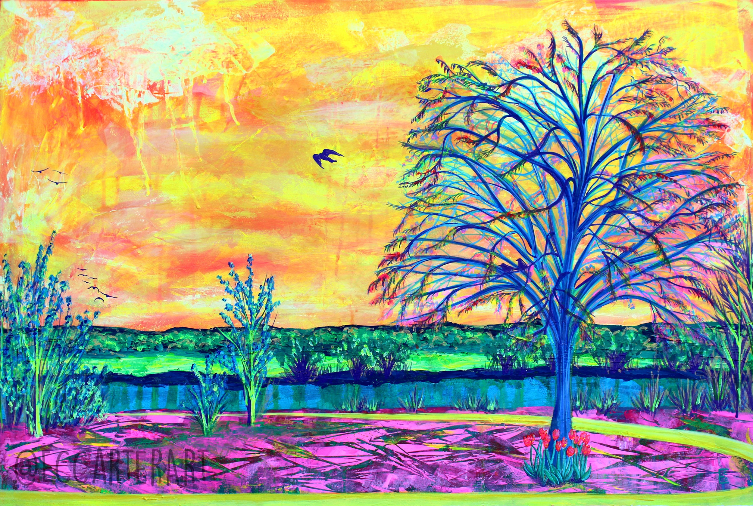 Blue TREE PRINT/ Tree Art/ Colourful Landscape/ Yarm River/ Wall Decor ...