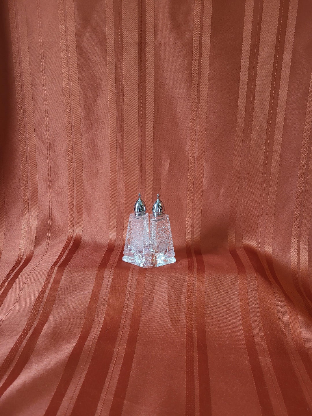 Vintage Cut Glass Triangle Pedestal Salt and Pepper Shakers, Silver ...