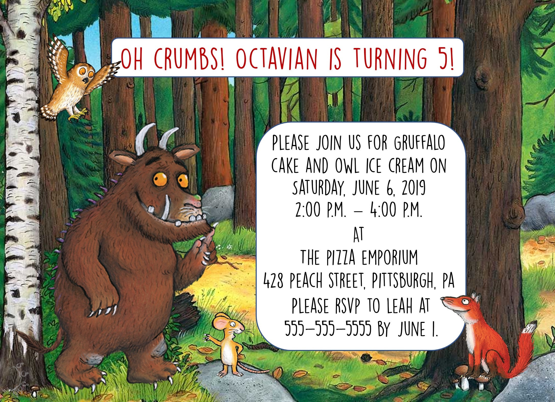 Gruffalo Birthday Invitation Printable Invitation Cute - Etsy Australia