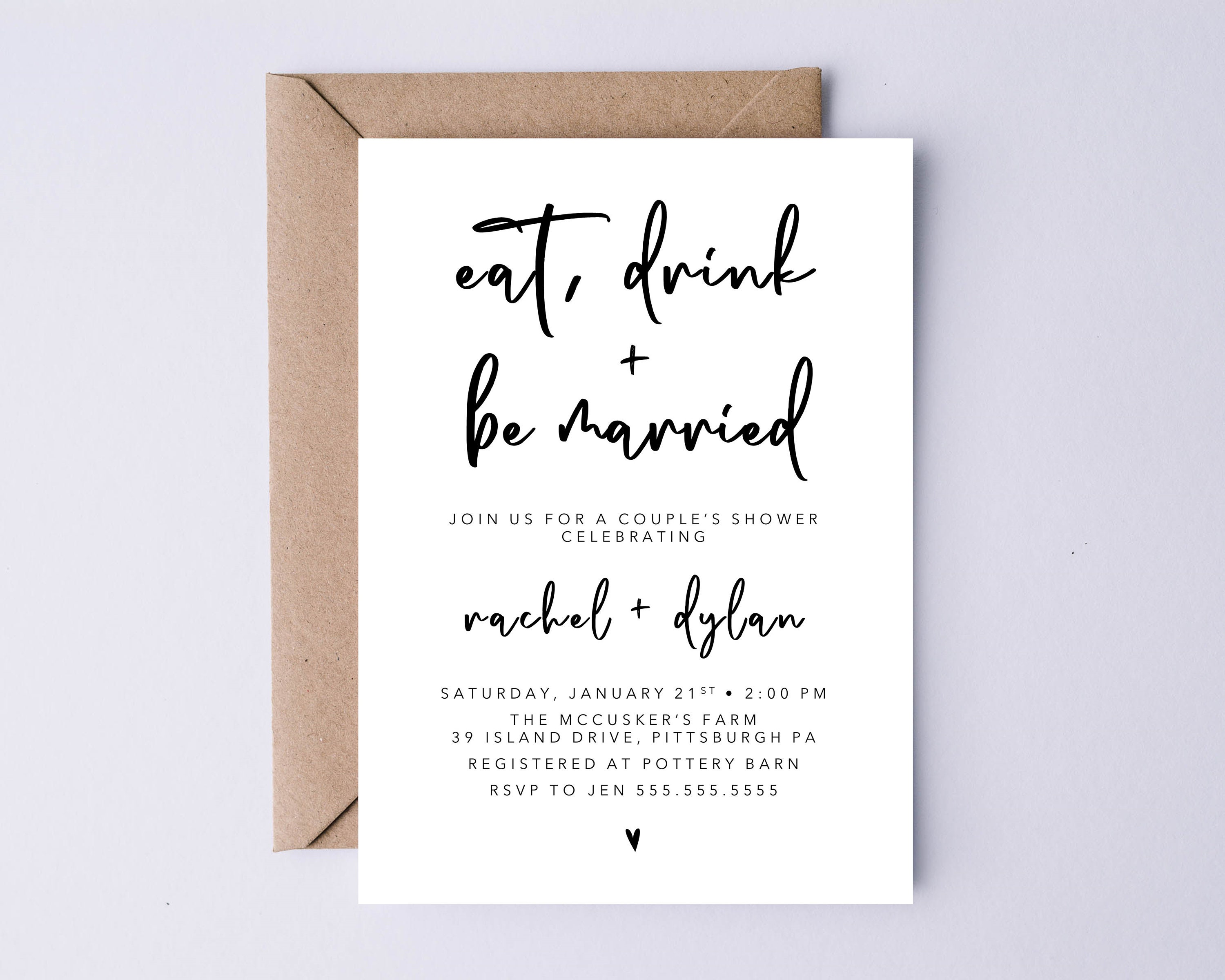 Couples Shower Invitation, 5x7 Digital Invite, Printable Modern Wedding ...