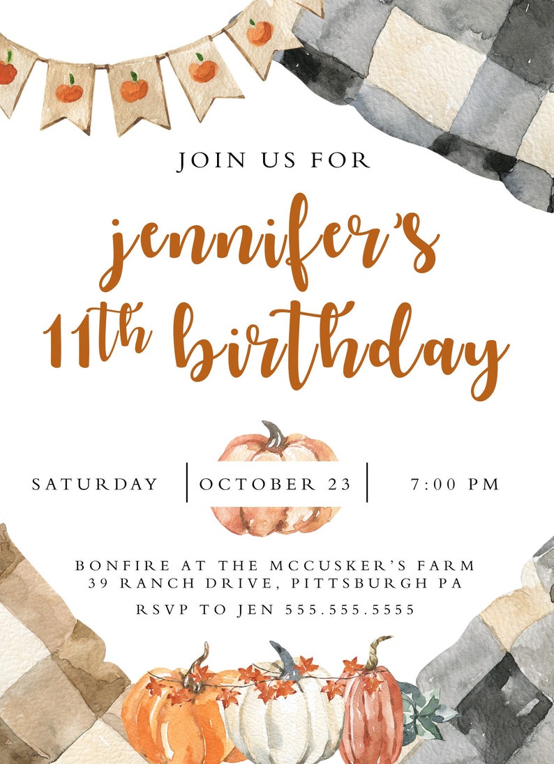 Fall Flannel Birthday Invitation 5x7, Printable Invitation, Cute ...