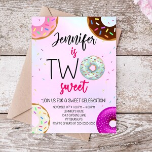 Two Sweet Birthday Invitation, Printable Invitation, Donut Party, Sweet ...