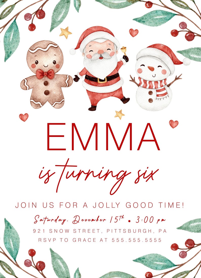 Christmas Birthday Invitation, Printable Invite, Modern, Christmas ...