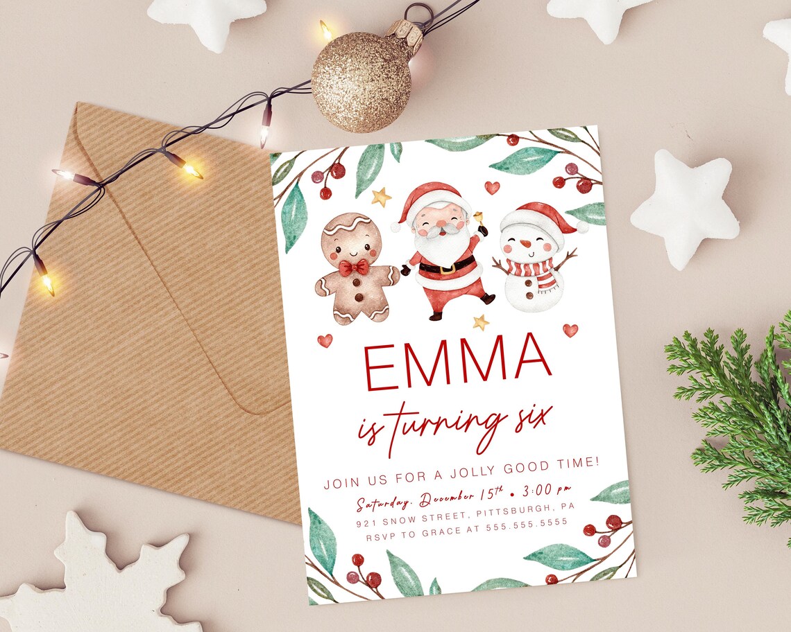 Christmas Birthday Invitation, Printable Invite, Modern, Christmas ...