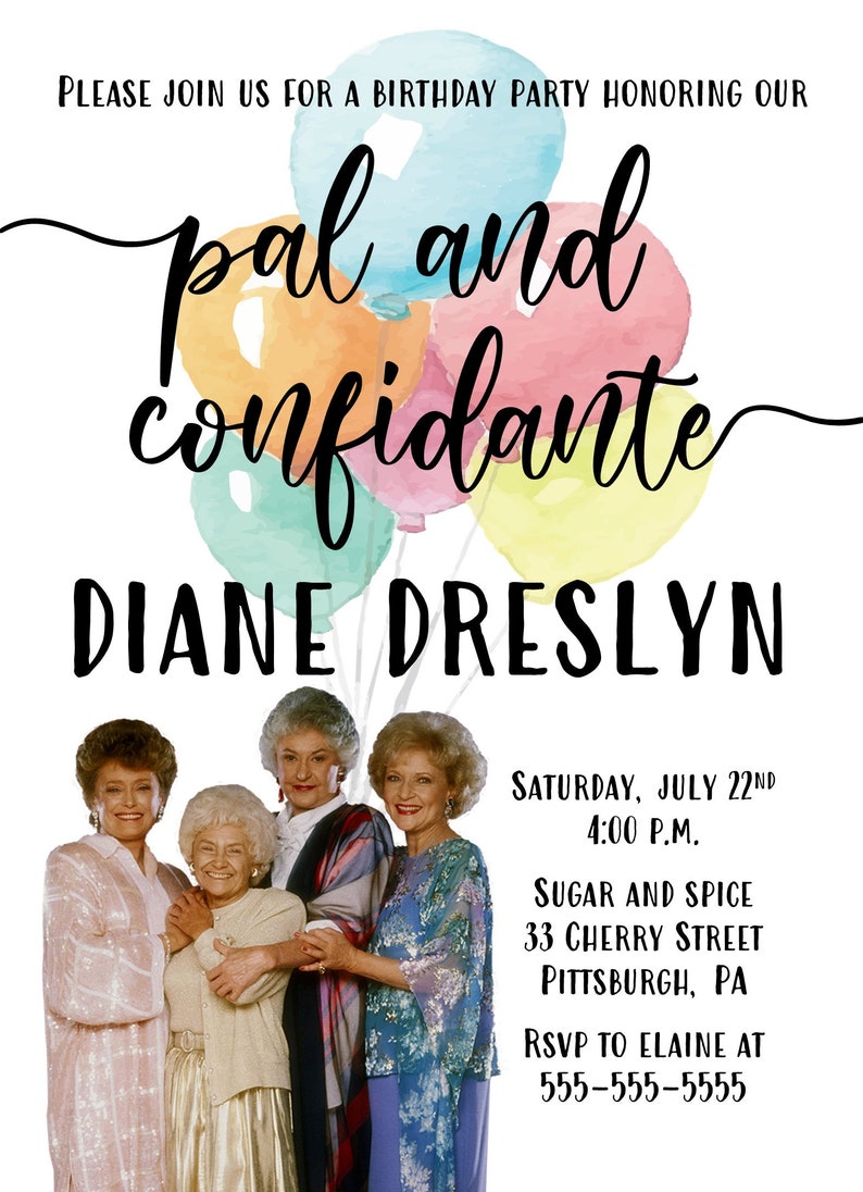 Golden Girls Party Invitation 5x7, Printable Invitation, Funny ...