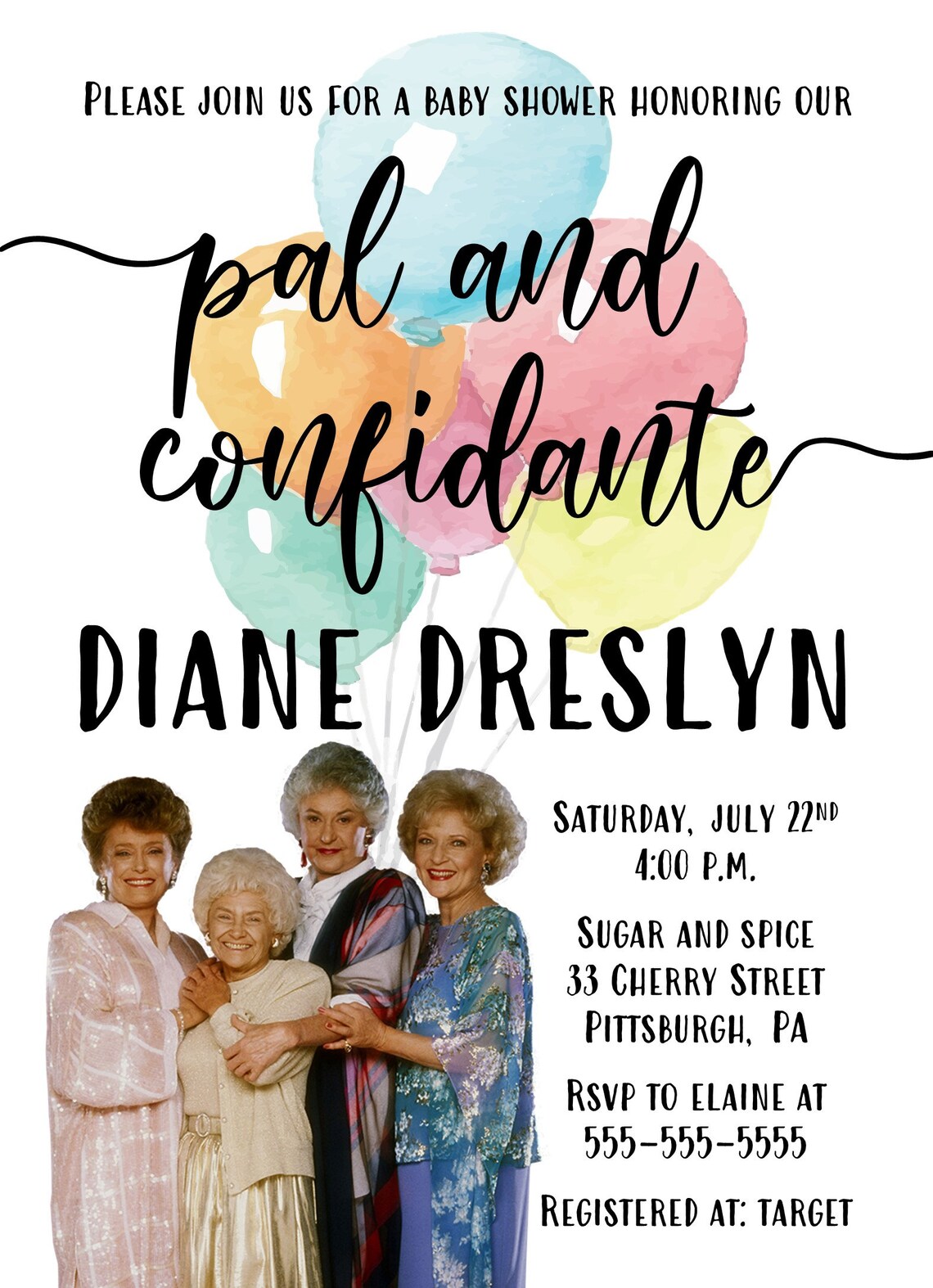 Golden Girls Party Invitation 5x7, Printable Invitation, Funny ...