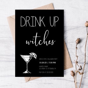 Halloween Party 5x7 Invitation, Printable Invitation, Drink up Witches ...