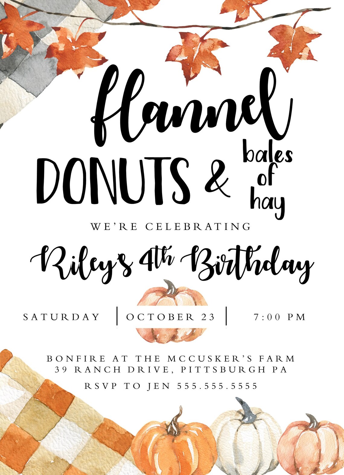 Flannel and Donut Birthday Invitation 5x7 Printable - Etsy
