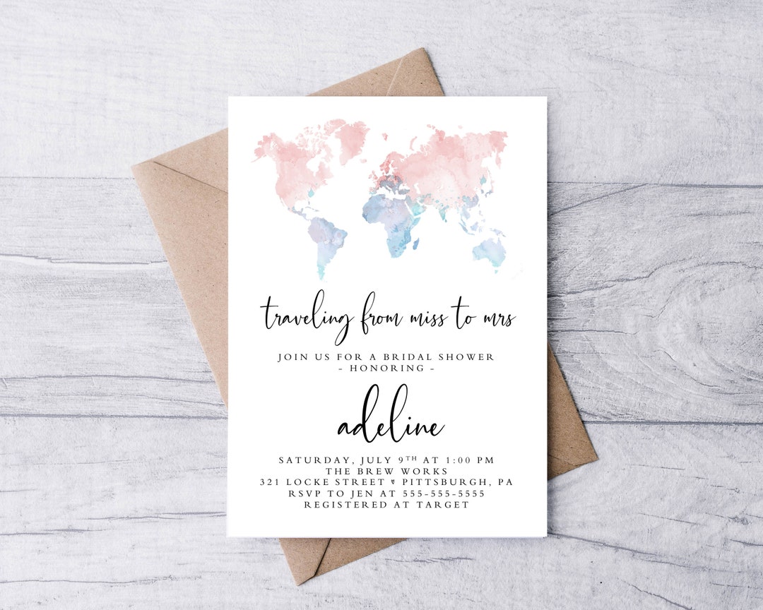 Traveling From Miss to Mrs Bridal Shower Invitation, Printable ...