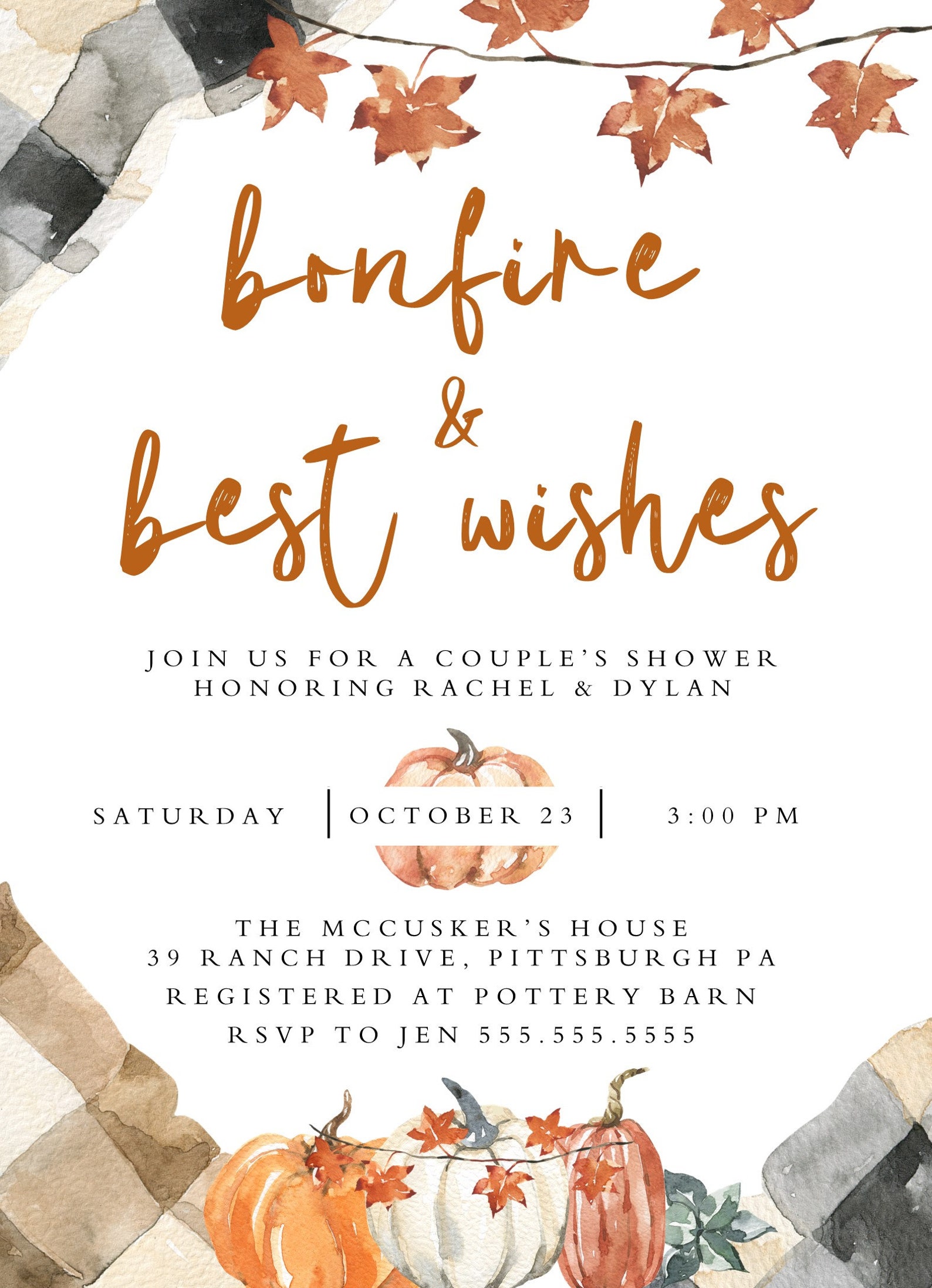 Bonfire and Best Wishes Couples Shower 5x7 Invitation, Printable ...