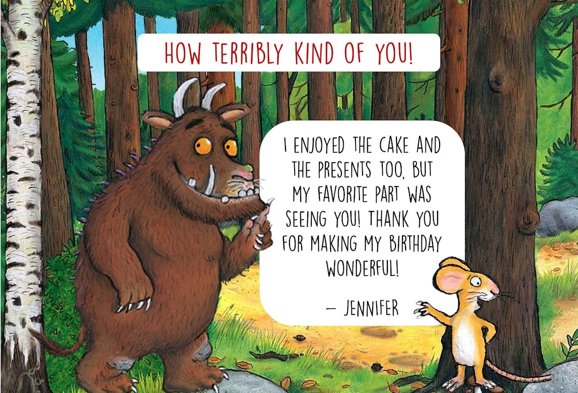 Gruffalo Birthday Thank You Card 4x6 Printable Thank You - Etsy UK