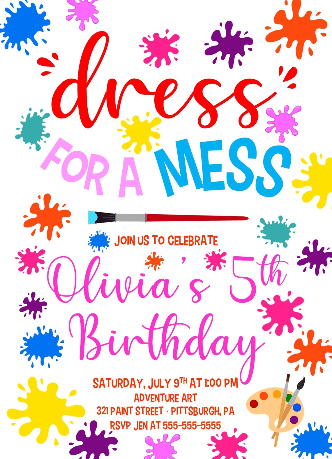 Art Party 5x7 Invitation Printable Invitation Paint Party - Etsy