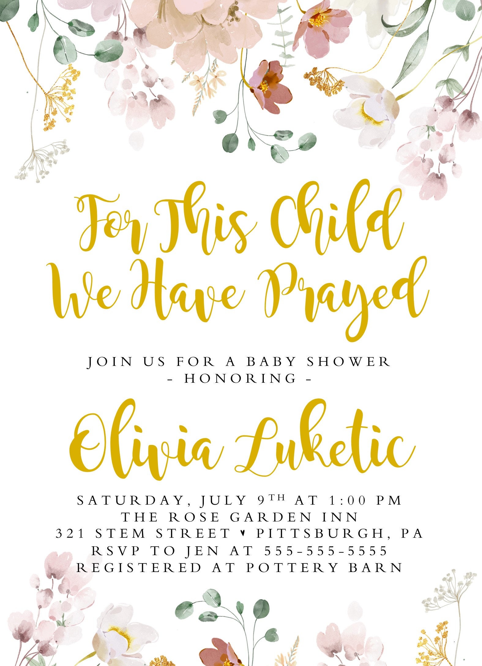 Christian Baby Shower 5x7 Invitation, Printable Invitation, Beautiful ...