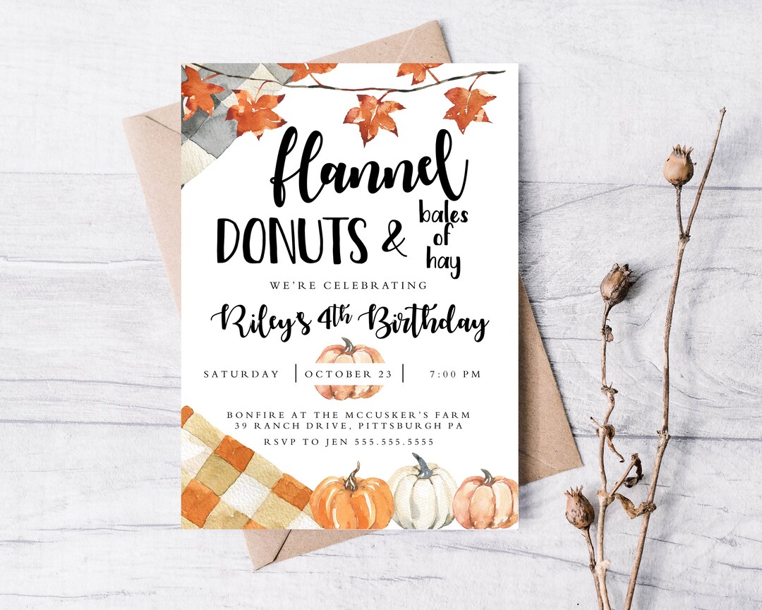 Flannel and Donut Birthday Invitation 5x7, Printable Invitation, Boho ...